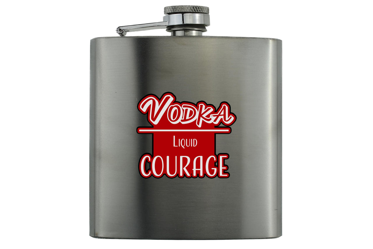 Stainless Steel Hip Flask - Full Colour Liquid Courage Vodka Flask - T ...