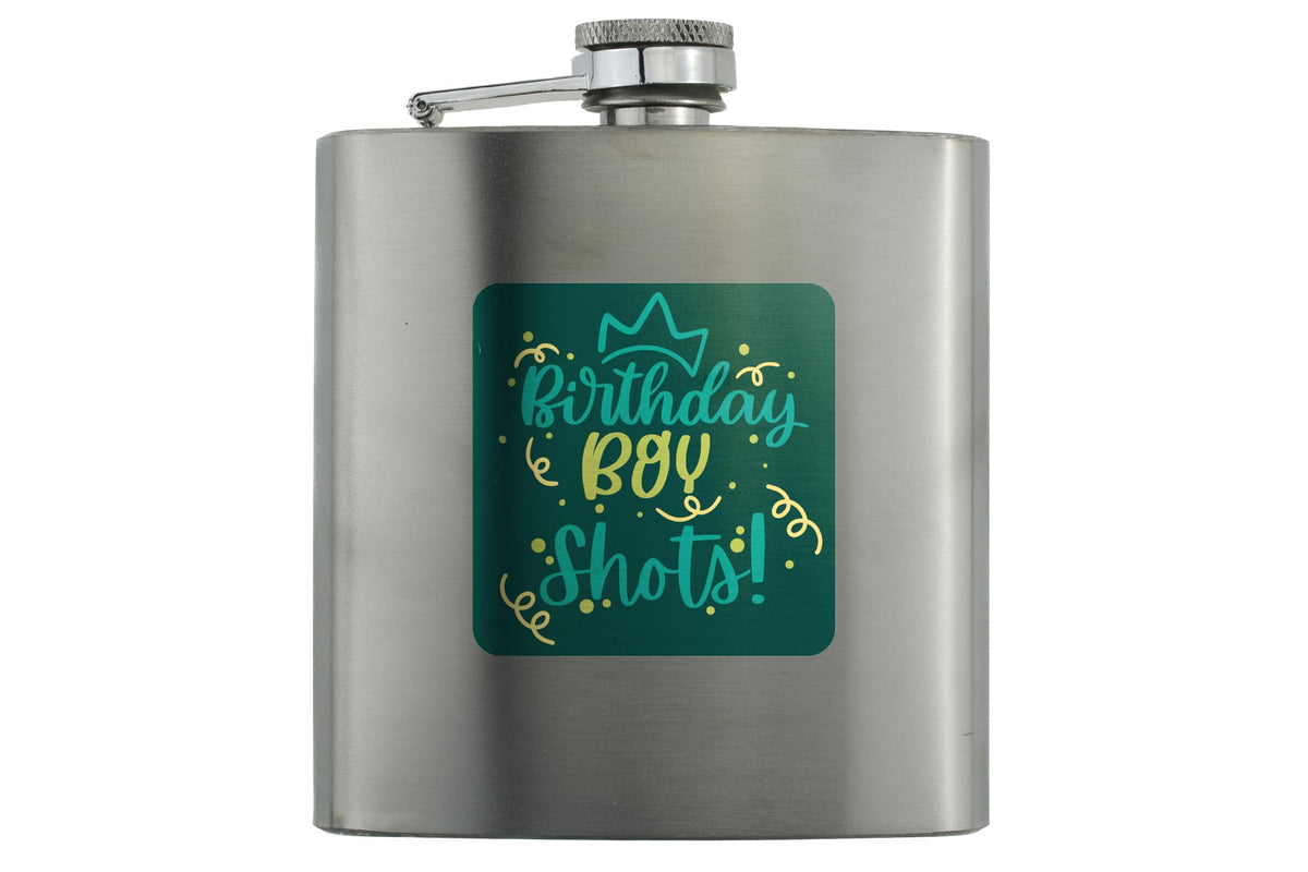 18th Birthday Boy Shots - Funny Hip Flask, Stainless Steel - Full Colo ...